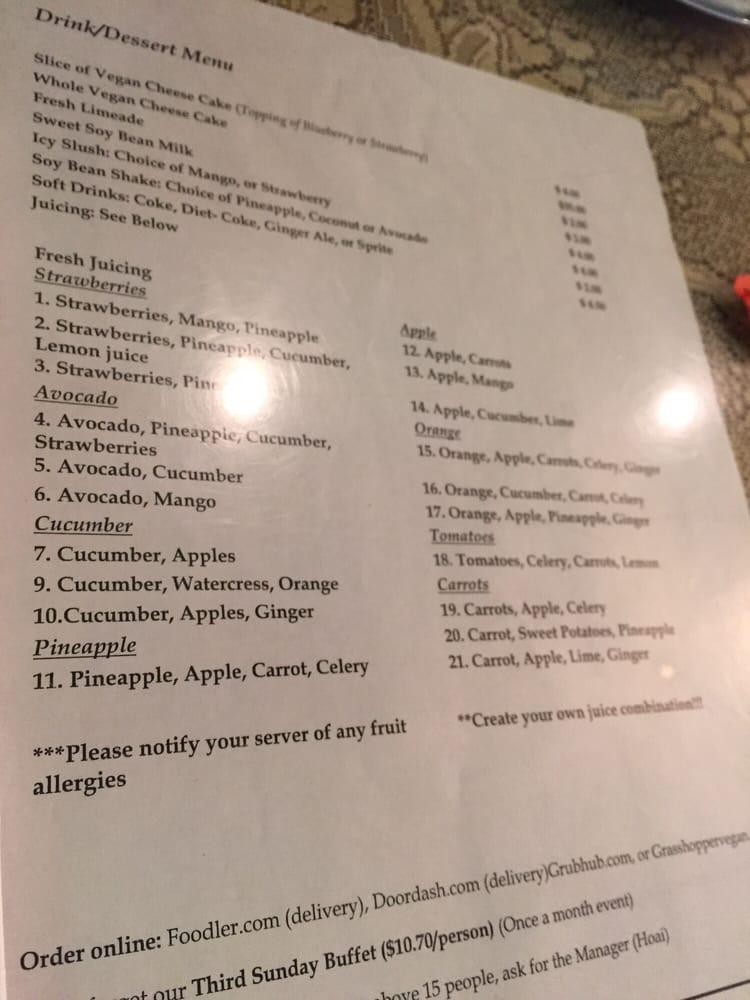 Menu at Grasshopper Vegan Restaurant, Boston