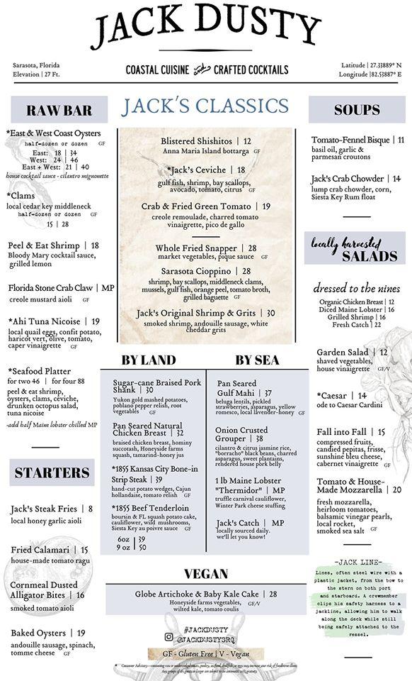 Menu at Jack Dusty pub & bar, Sarasota, Ritz Carlton Dr