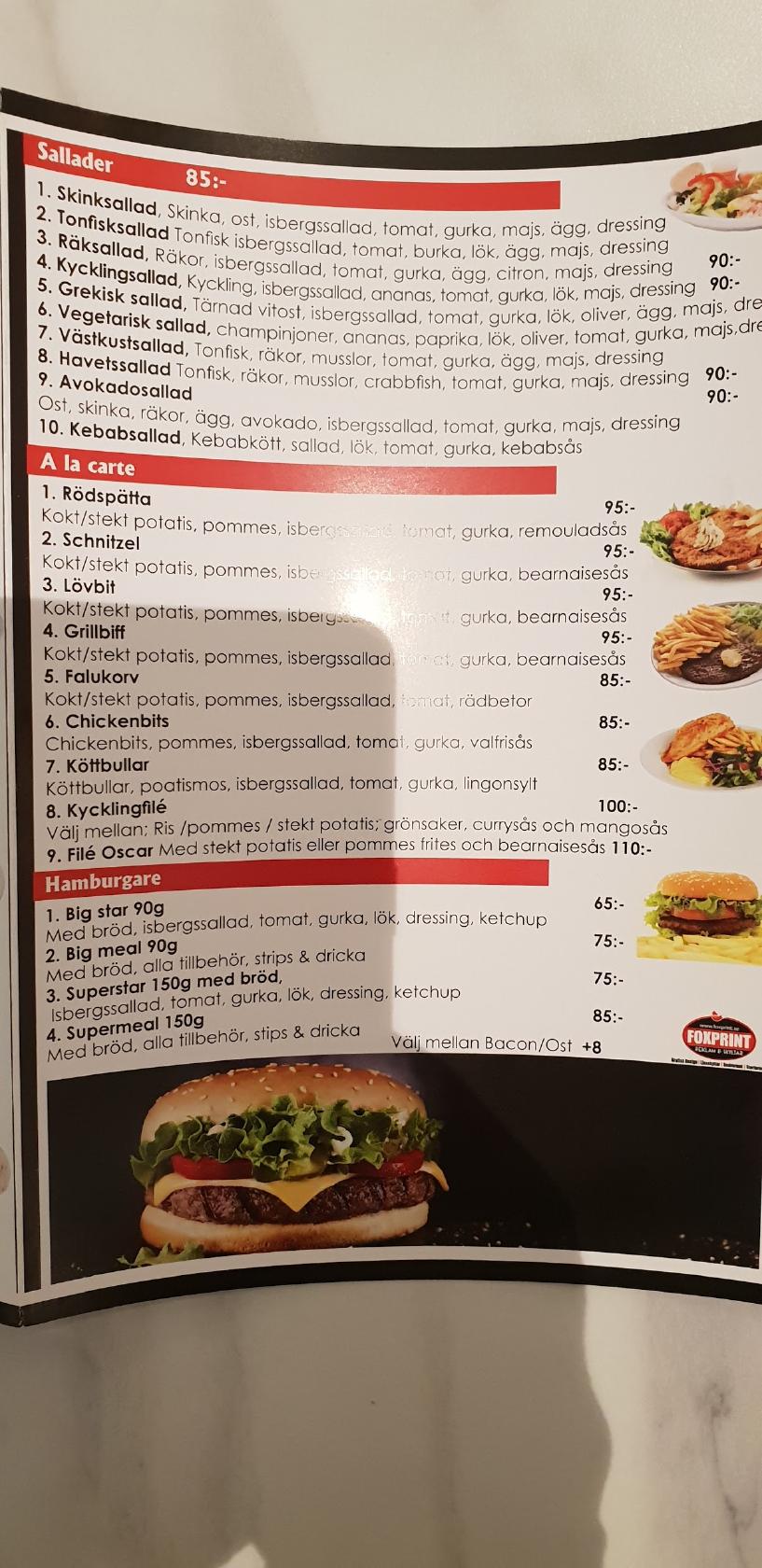 Menu at Pizzeria Akin, Smedjebacken