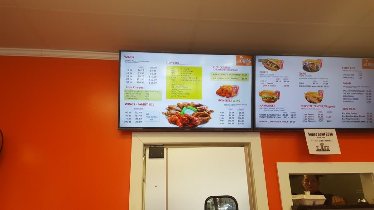 Menu at Wing Plus restaurant, USA