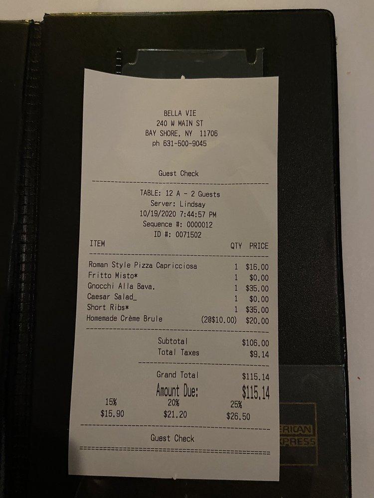 Menu at Bella Vie pub & bar, Bay Shore, 240 W Main St