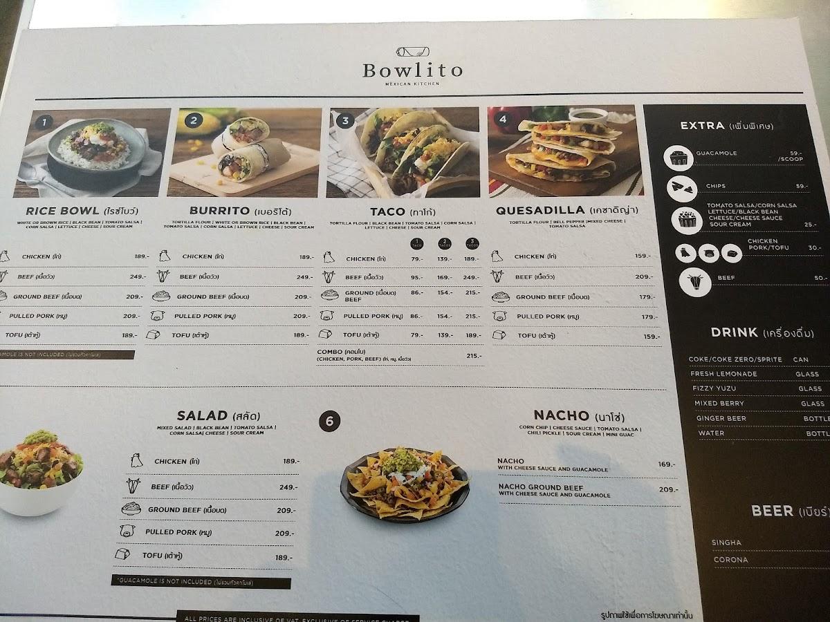 Menu at Bowlito Sathorn Square restaurant, Bangkok, 98 Sathorn Square