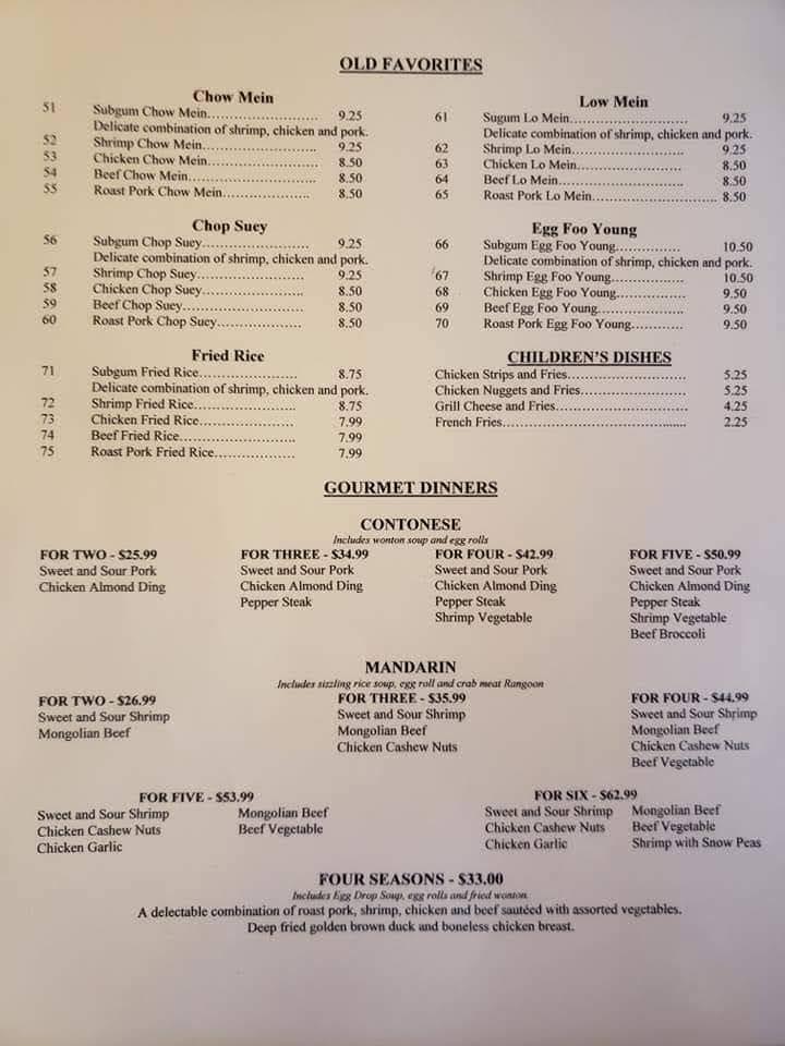 Menu at Chee Peng of Oscoda restaurant, Oscoda Township
