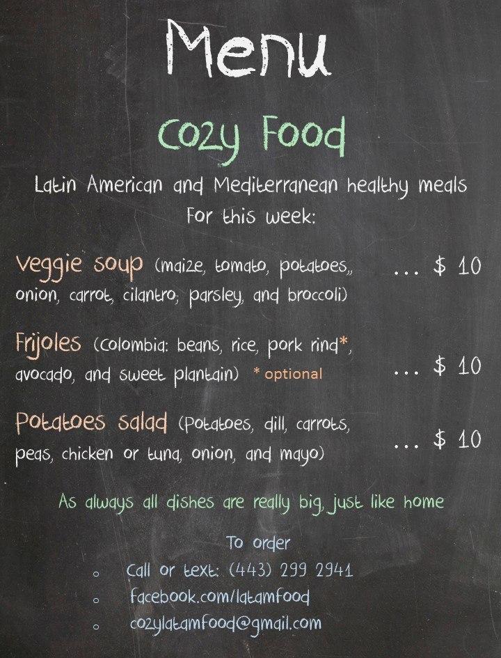 Menu at Cozy Food - Latin American and Mediterranean Food Solutions ...