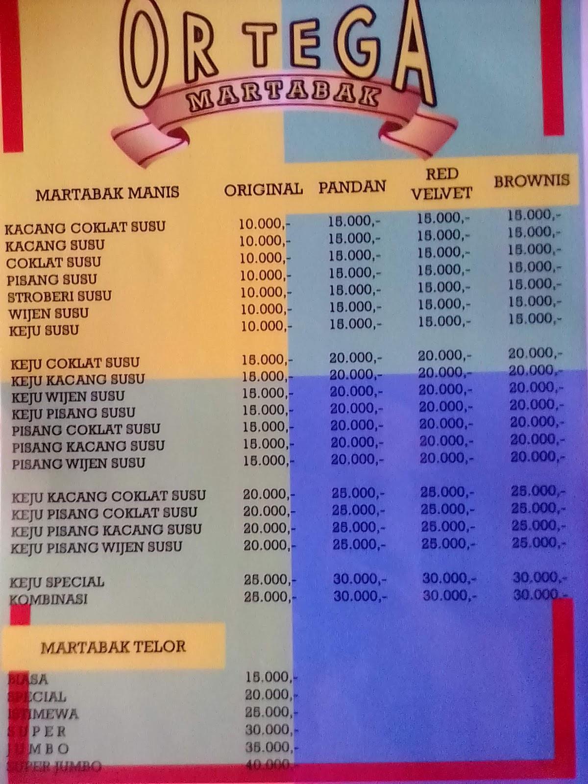 Menu at Martabak Ortega restaurant, Kuningan