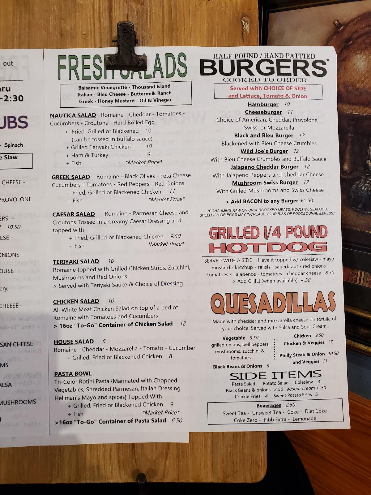 Menu at Nautica Joe's Cafe, Brunswick, Newcastle St