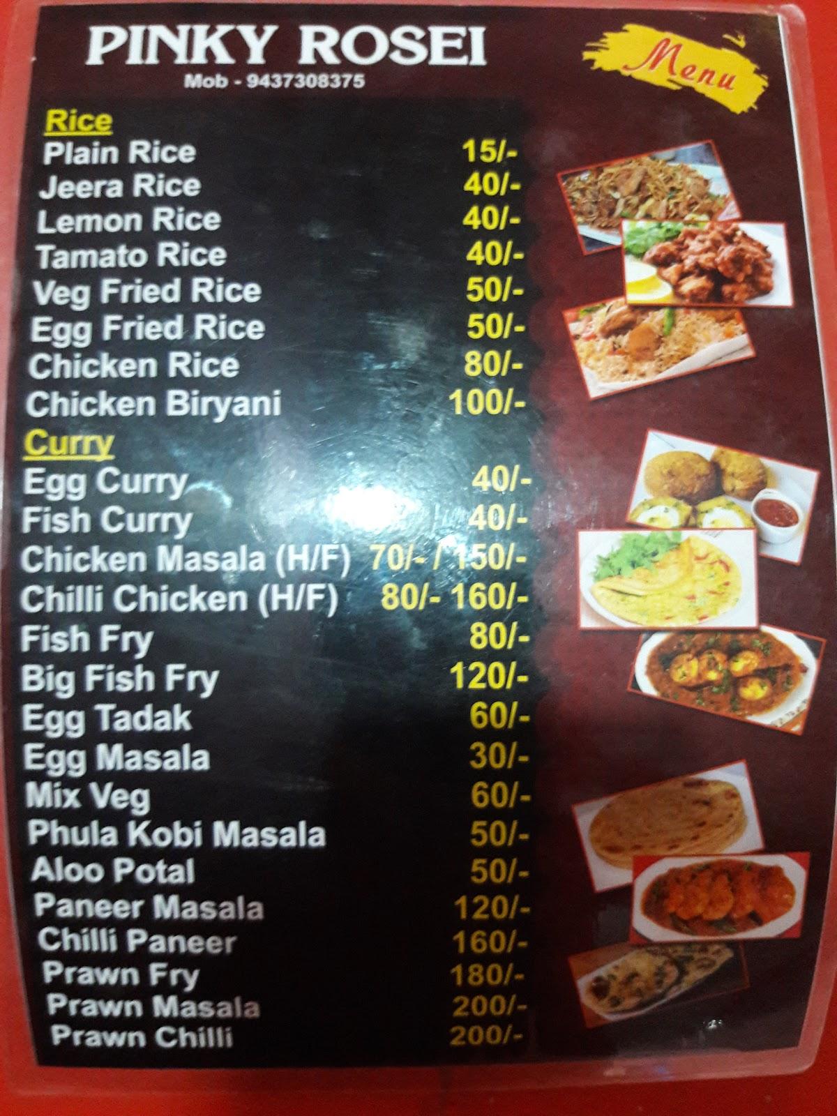 Menu at PINKY ROSEI, Puri