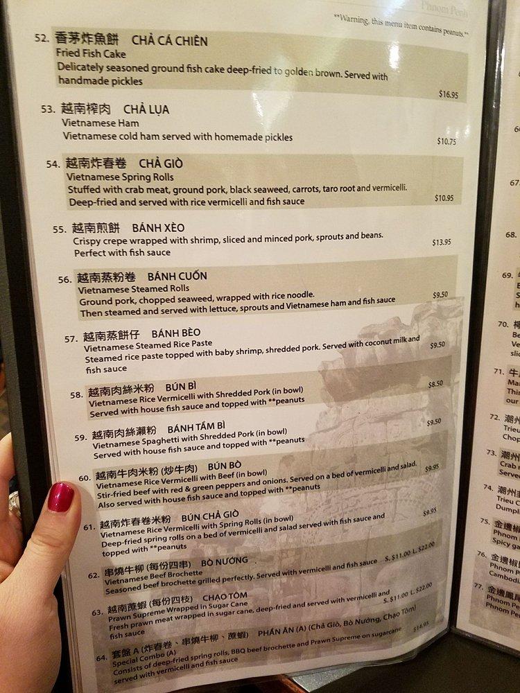 Menu at Phnom Penh Restaurant, Vancouver