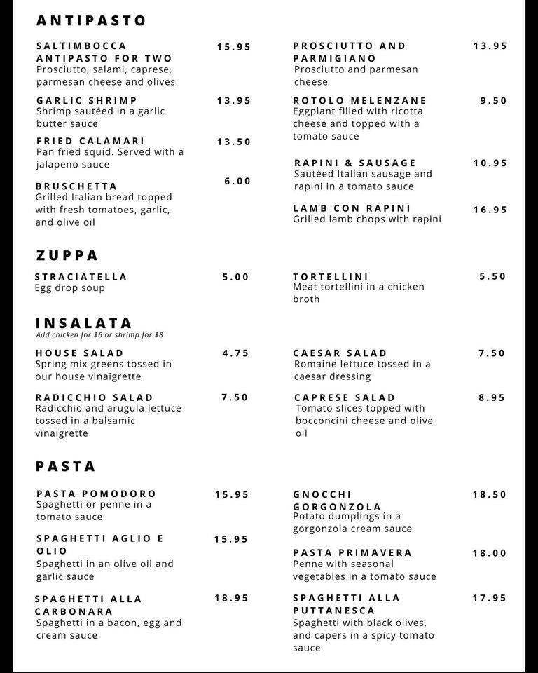 Menu at Saltimbocca Ristorante restaurant, Tecumseh