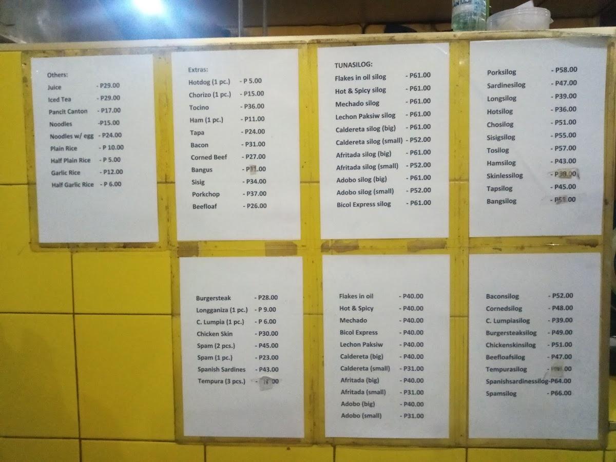 Menu at Silogan ni Gian restaurant, Cebu City, 2 Gorordo Ave
