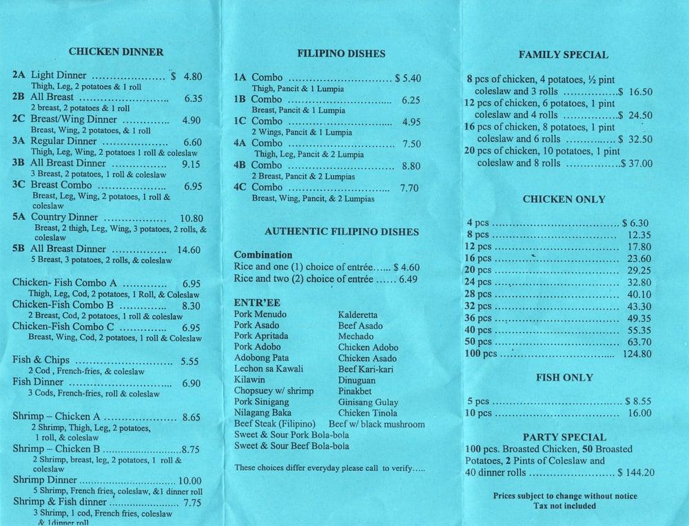 Menu at Broasted Chicken restaurant, Port Hueneme