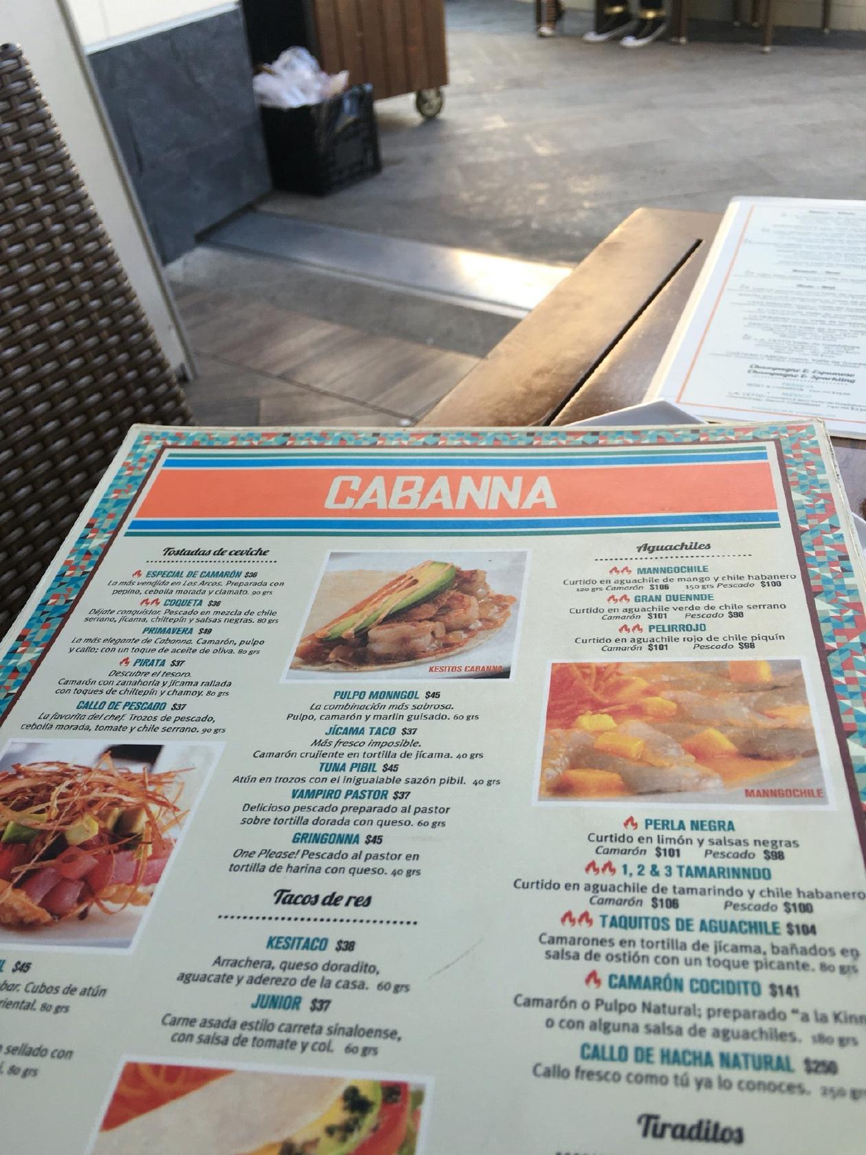 Menu at Cabanna restaurant, Tijuana