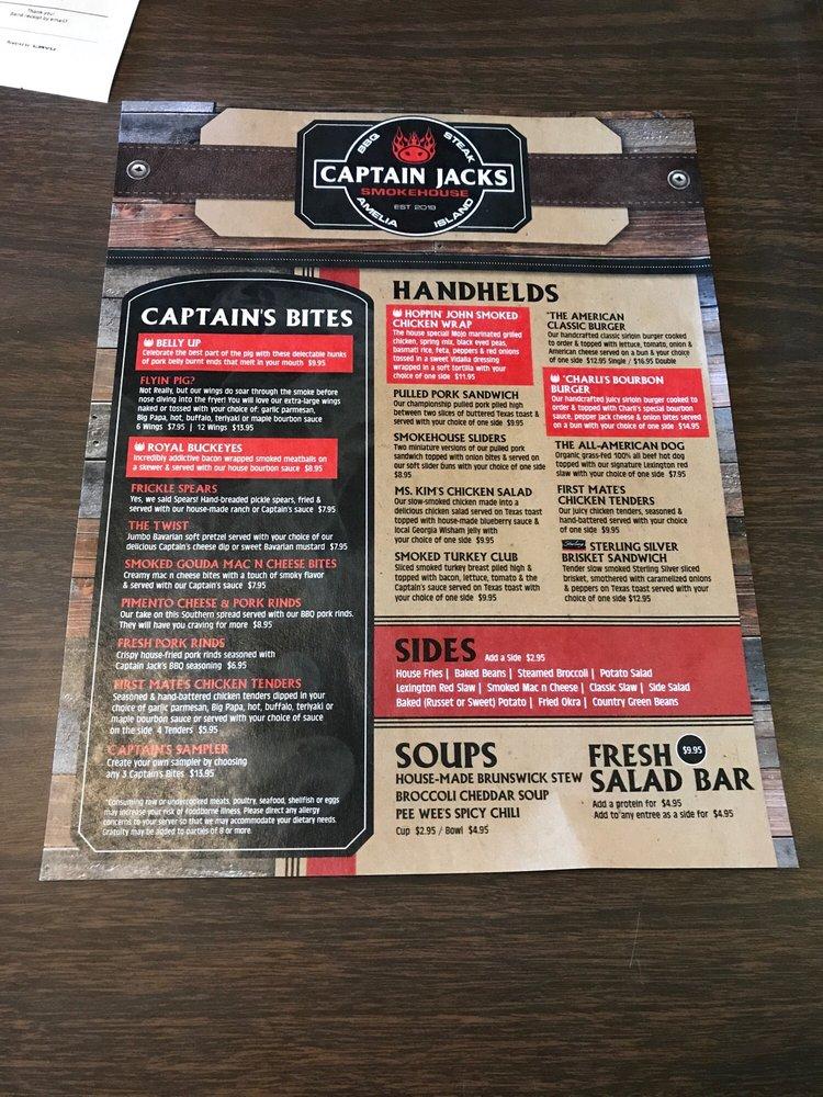 Menu at Captain Jack’s Smokehouse BBQ, Fernandina Beach