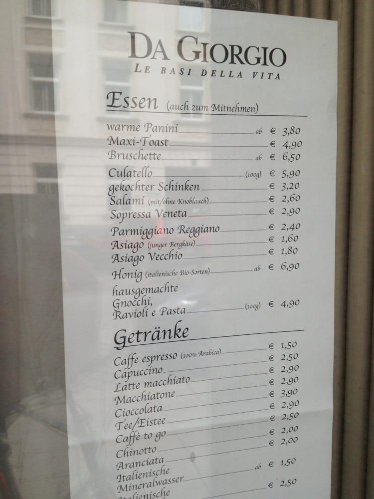 Speisekarte von Da Giorgio cafeteria, München