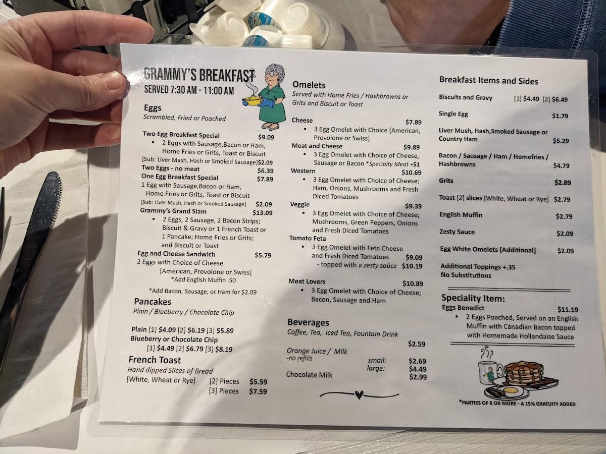 Menu at Grammy's Restaurant, Brevard