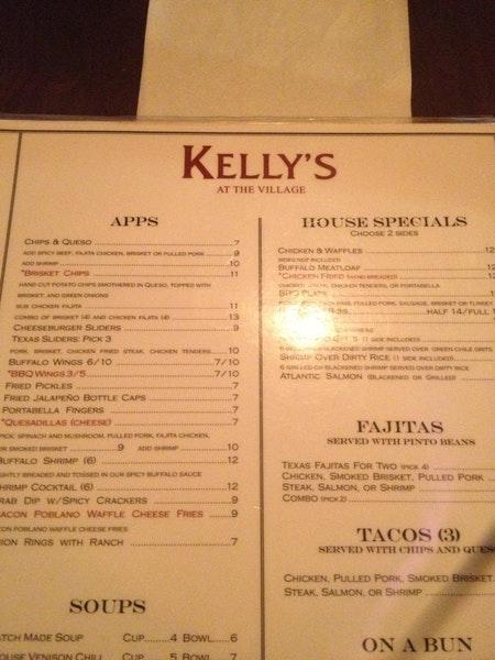 Menu at Kelly's at the Village pub & bar, Allen, 190 E Stacy Rd Suite 1204