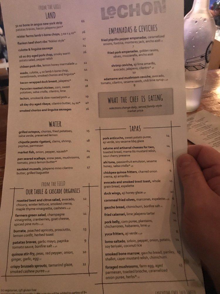 Menu at Lechon pub & bar, Portland