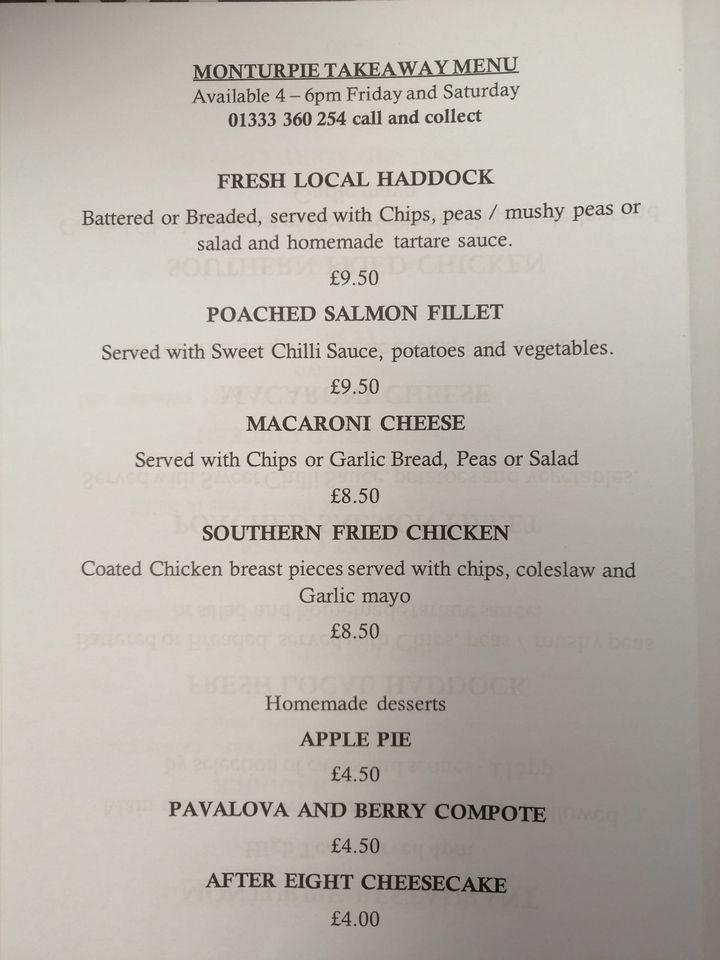 Menu at Monturpie Restaurant, Lower Largo