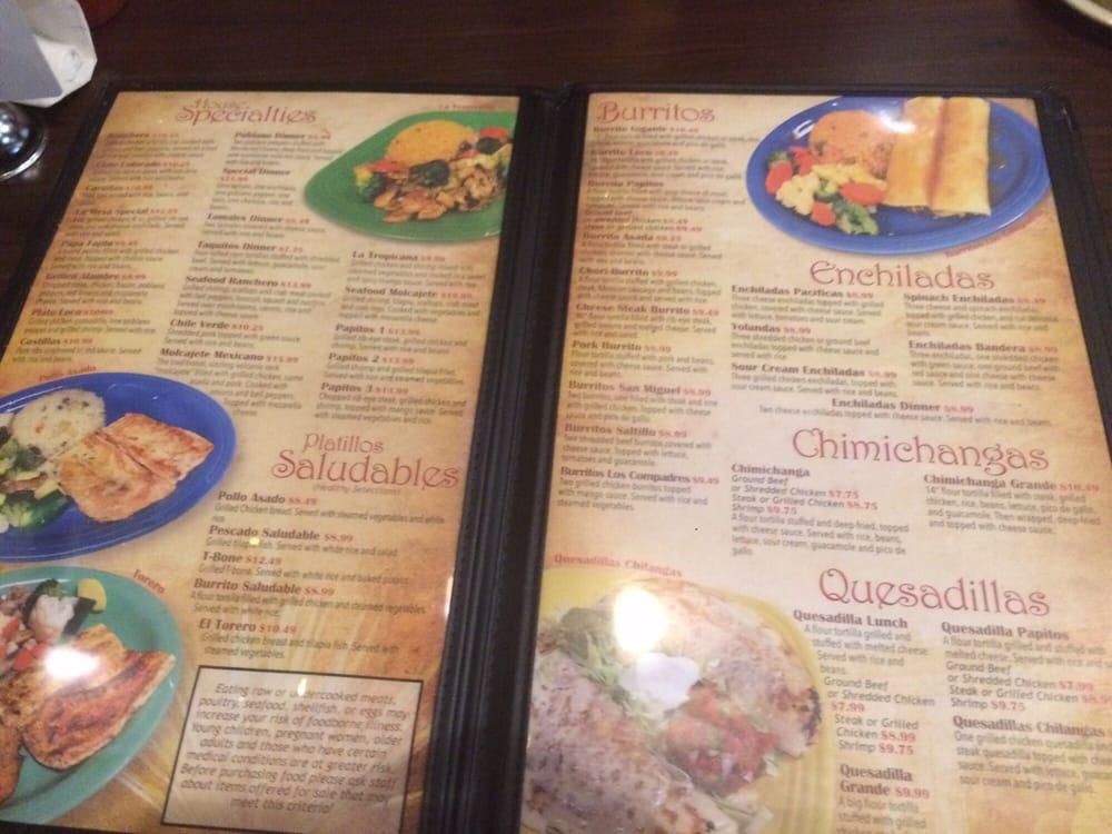 Menu at Papitos restaurant, Jonesboro