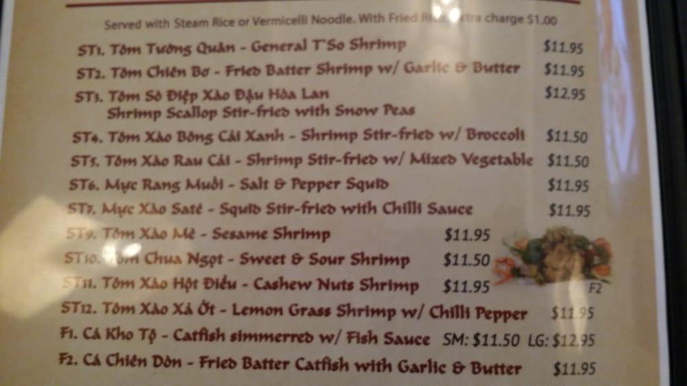 Menu at Pho 20 restaurant, Galveston