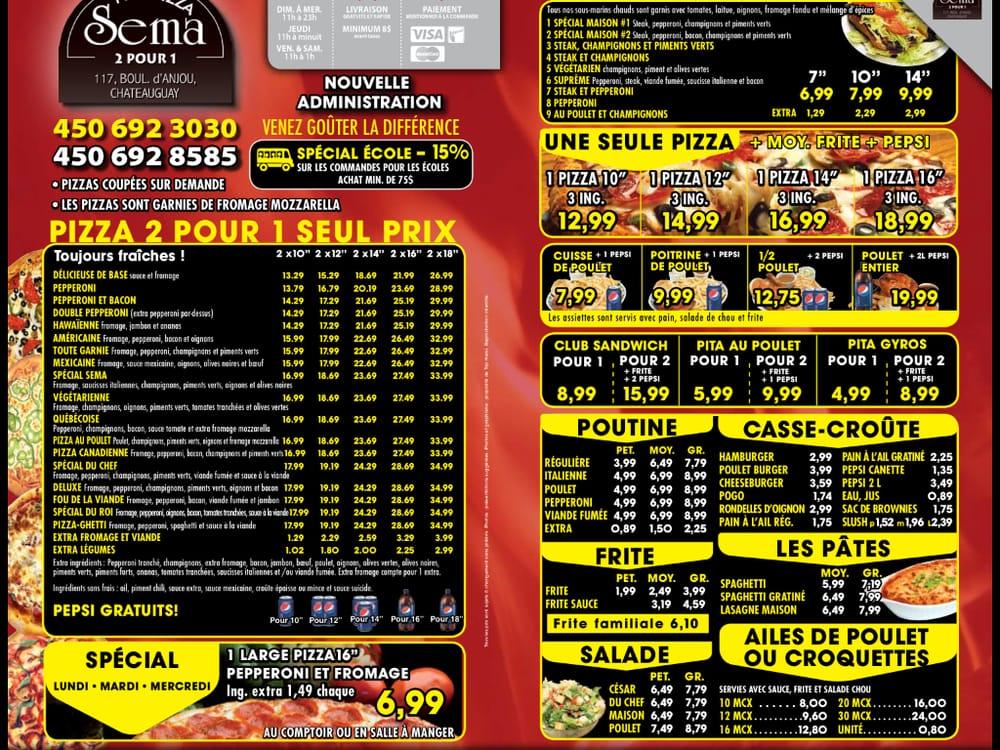 Menu at New Pizza Sema pizzeria, Châteauguay