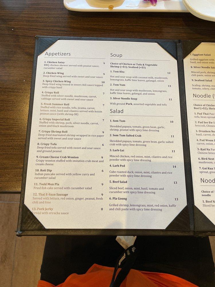 Menu at Thai Square restaurant, Sugar Land, US-90 ALT Suite Q