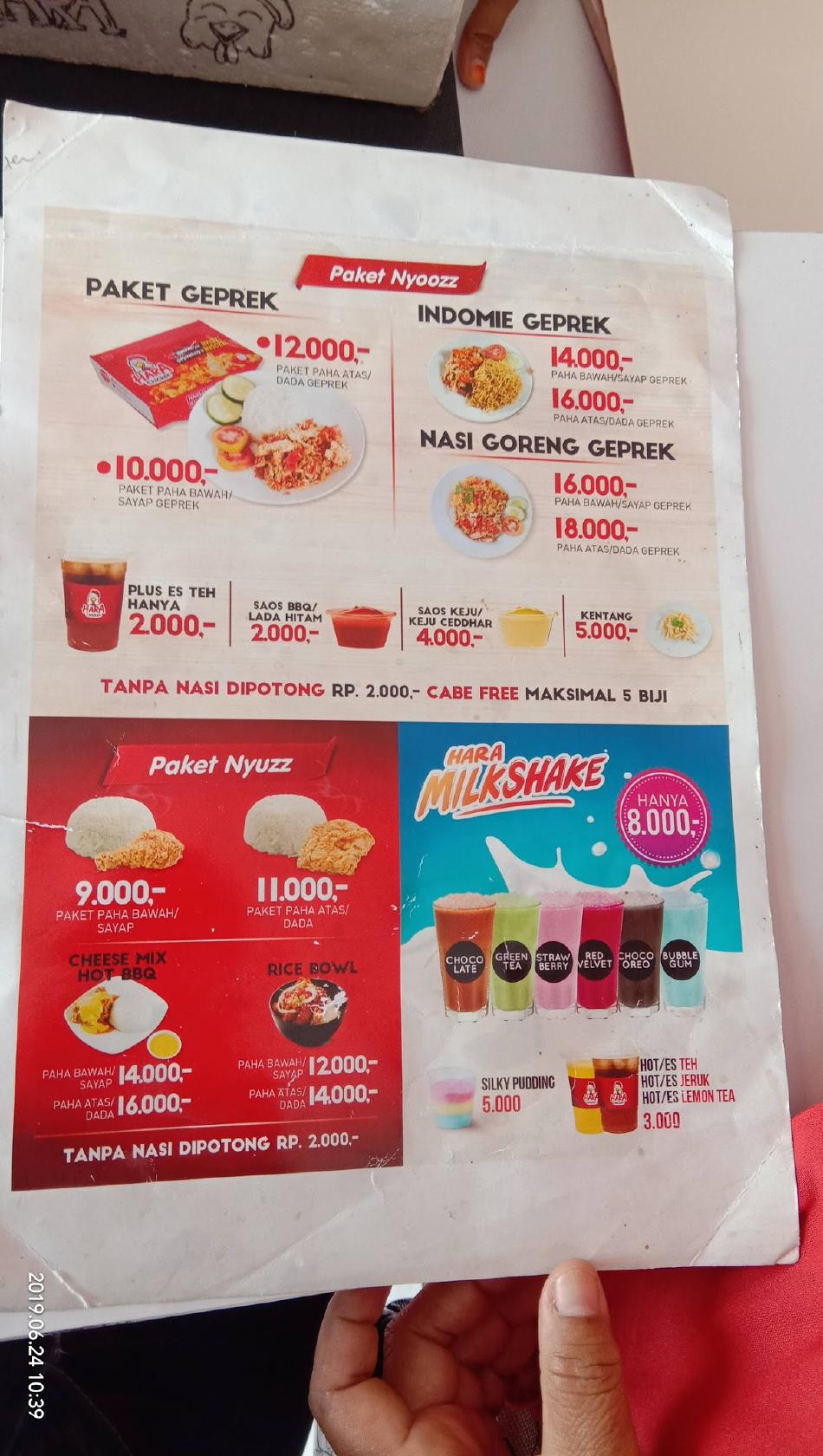 Menu at Ayam Geprek Hara Chicken restaurant, Klaten, Jl. Tentara Pelajar