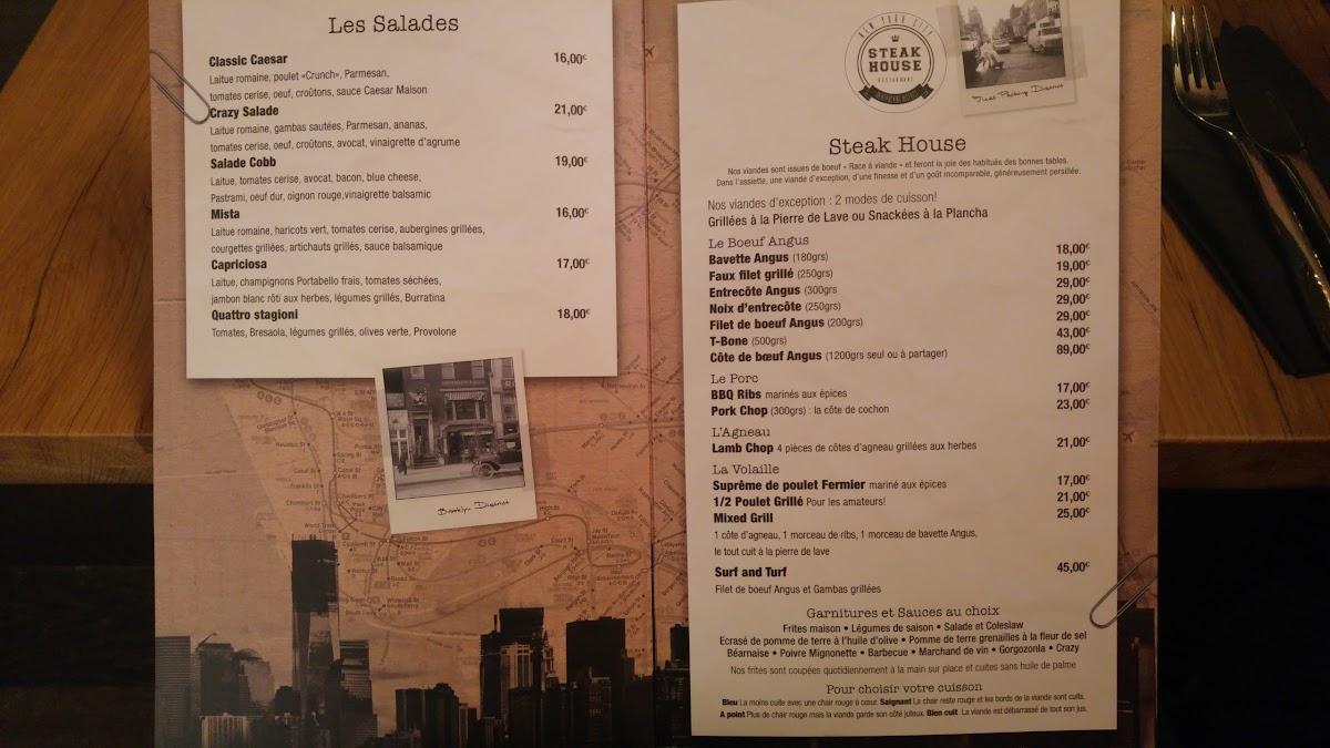 Menu au Crazy Hall restaurant, Montigny-le-Bretonneux