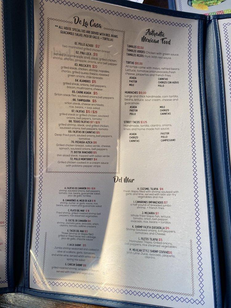 Menu at Don Nacho's Palmetto restaurant, Palmetto