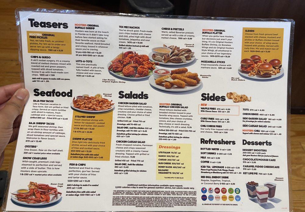 Menu at Hooters pub & bar, Knoxville, Kingston Pike