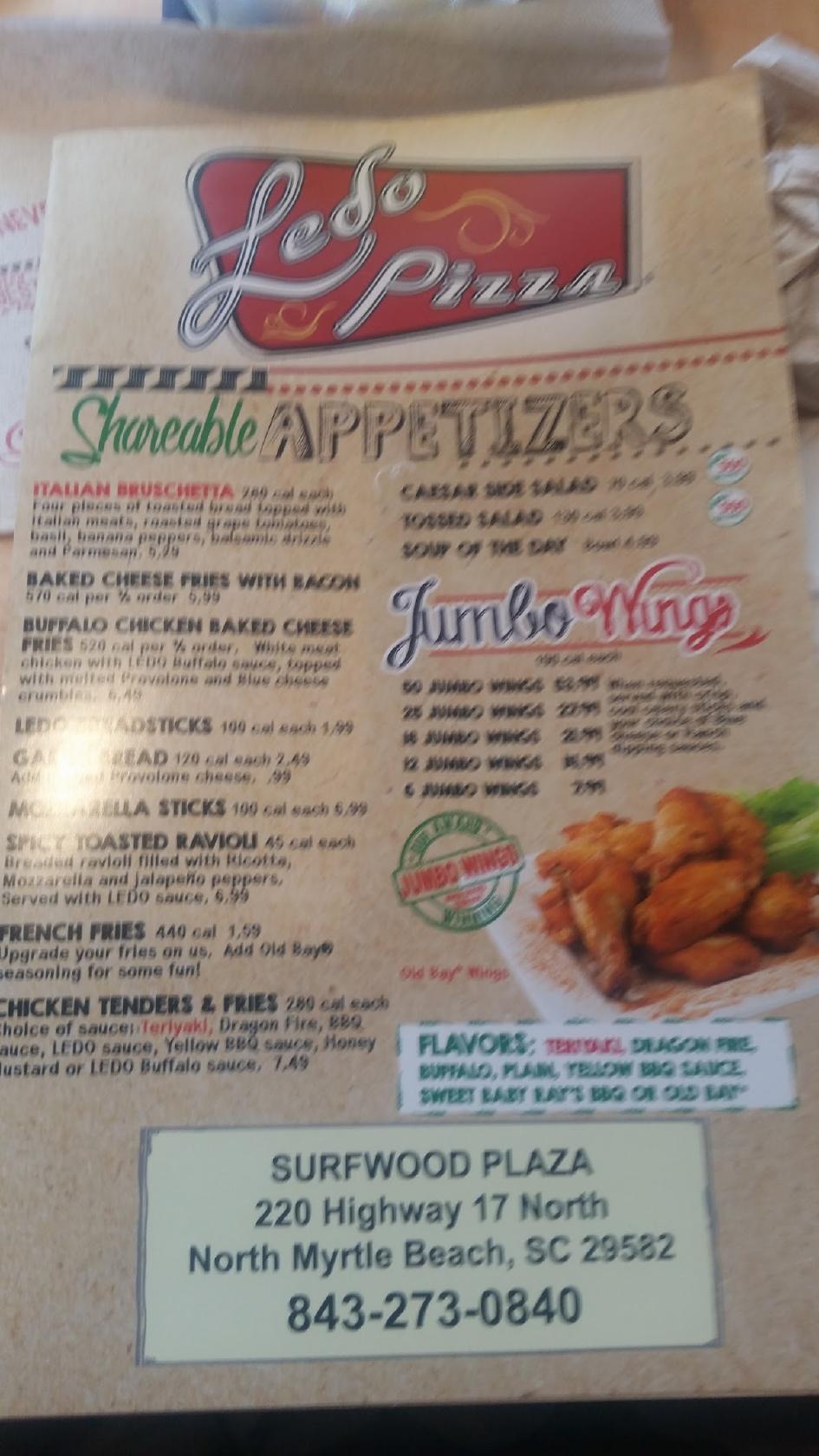 Menu at Ledo Pizza pizzeria, North Myrtle Beach
