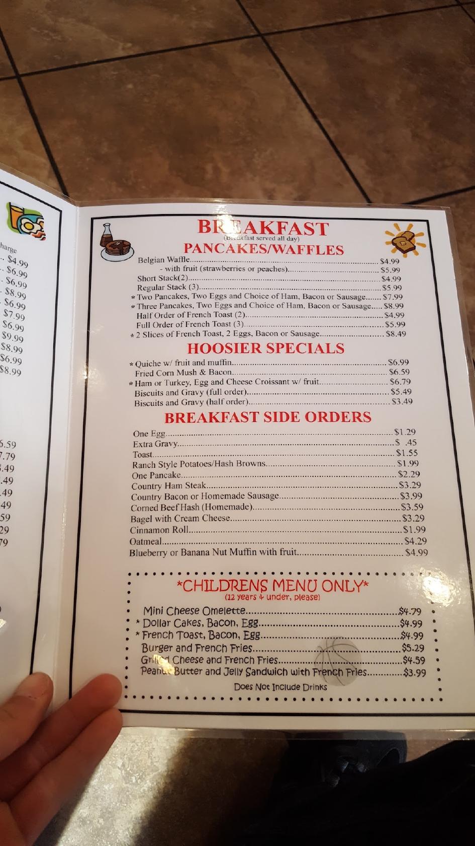 Menu at Linda's Hoosier Cafe, Mesa, E University Dr UNIT 101