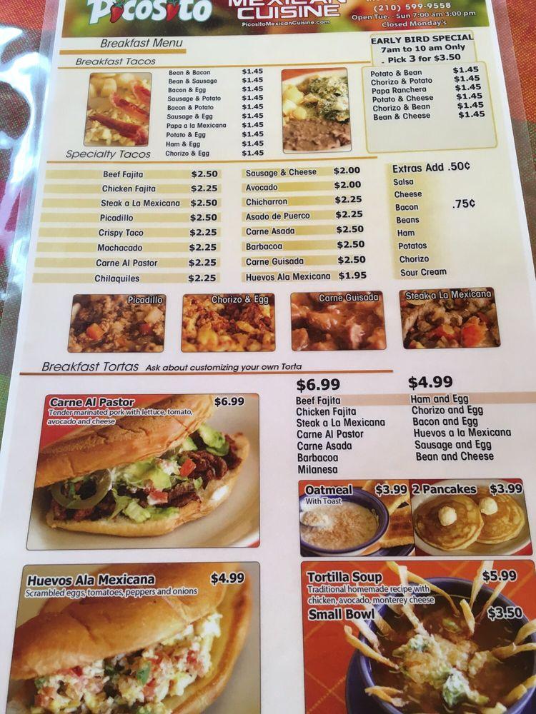 Menu at Pollo Picosito Mexican Restaurant, Live Oak