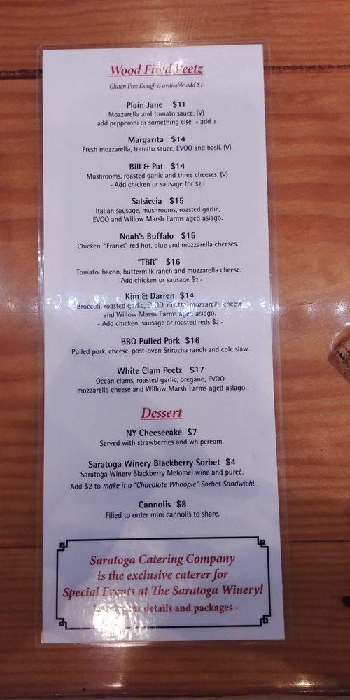 Menu at The Saratoga Winery pub & bar, Saratoga Springs, 462 NY-29