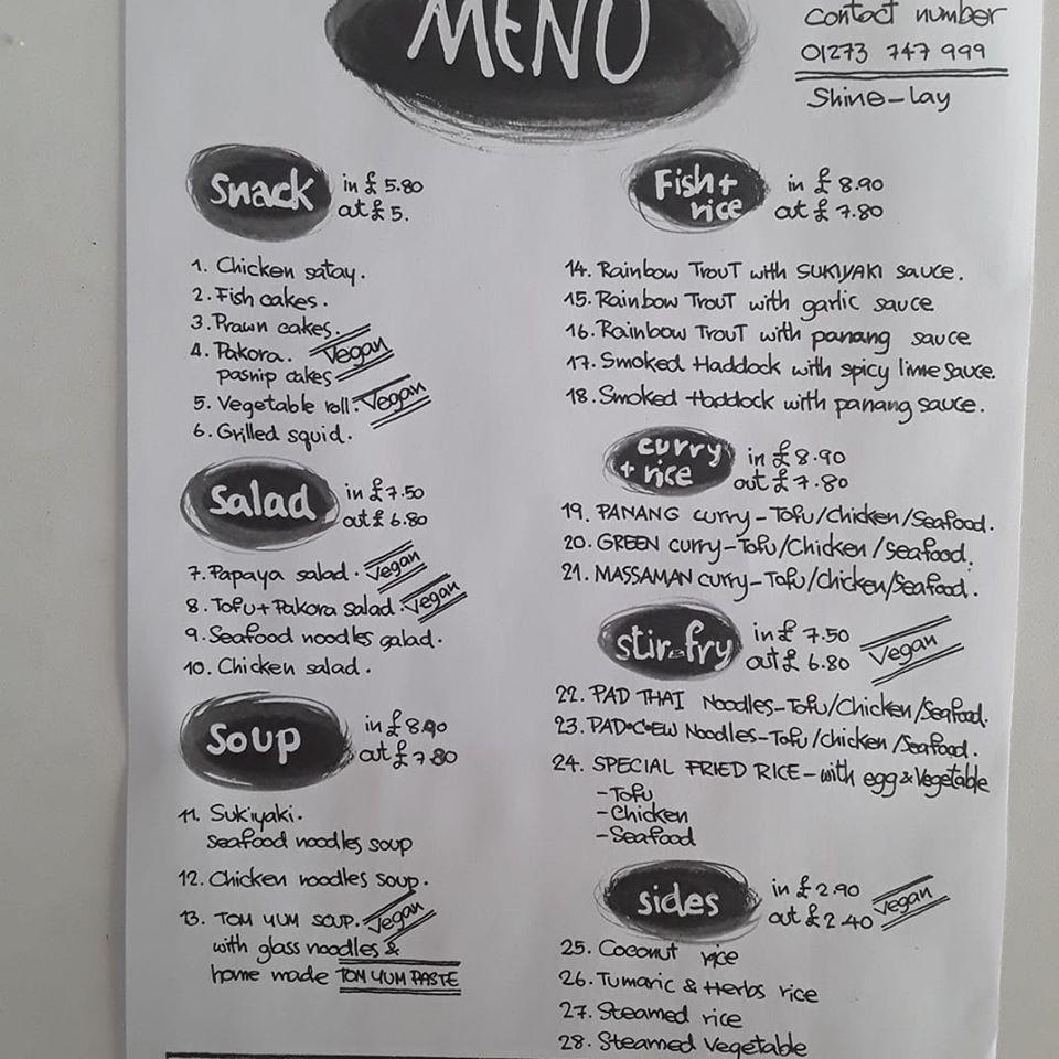 Menu at Shine-Lay Thai Kitchen restaurant, Hove