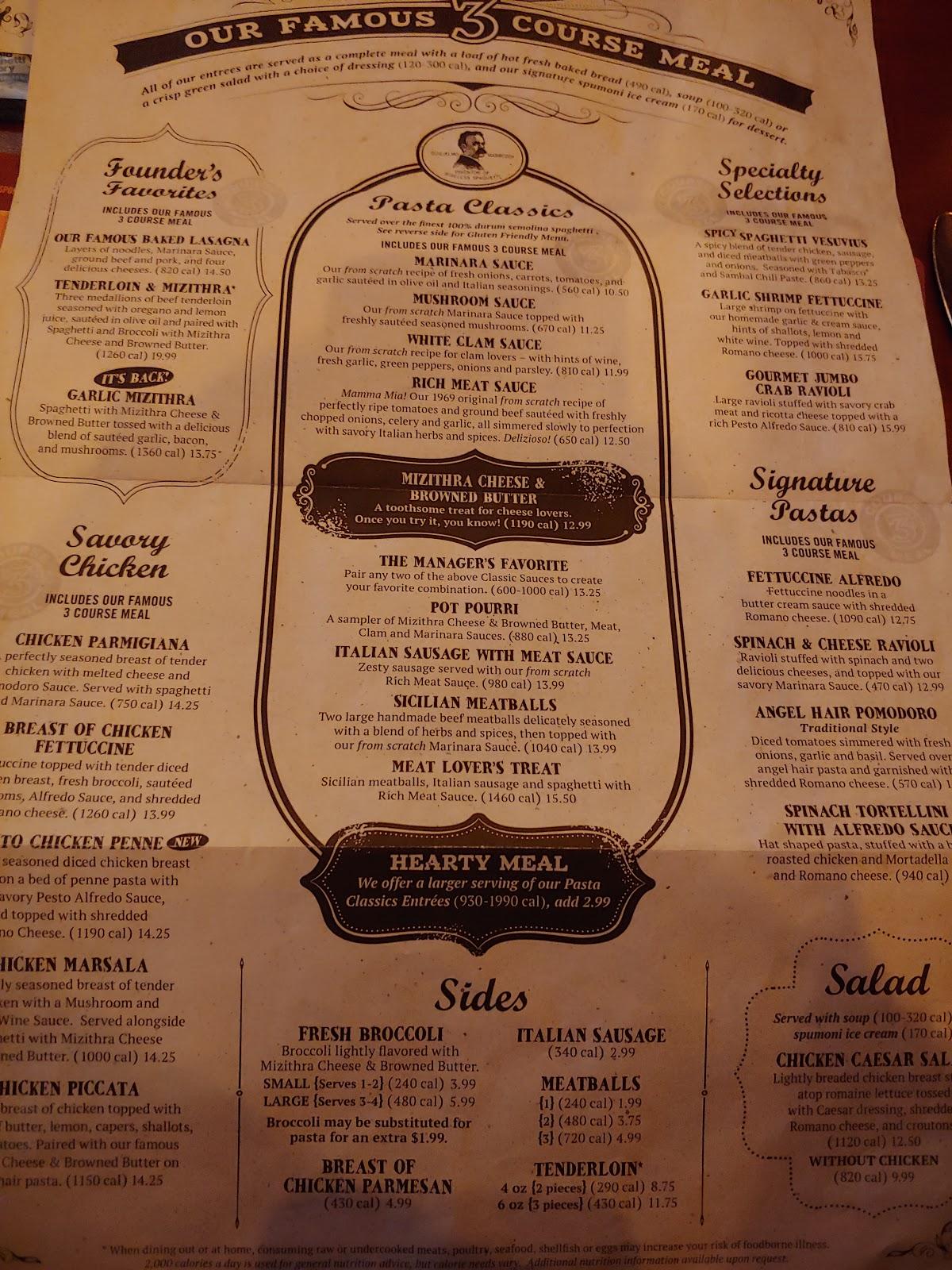 Menu at The Old Spaghetti Factory restaurant, Fairfield