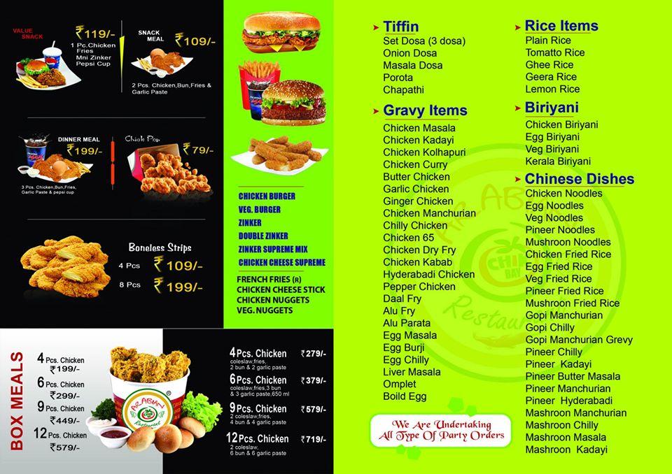 Menu at Arabian Fried Chicken, Soladevanahalli