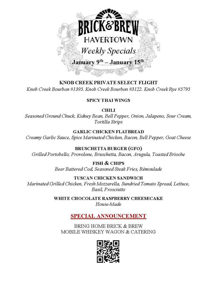Menu at Brick & Brew pizzeria, Havertown