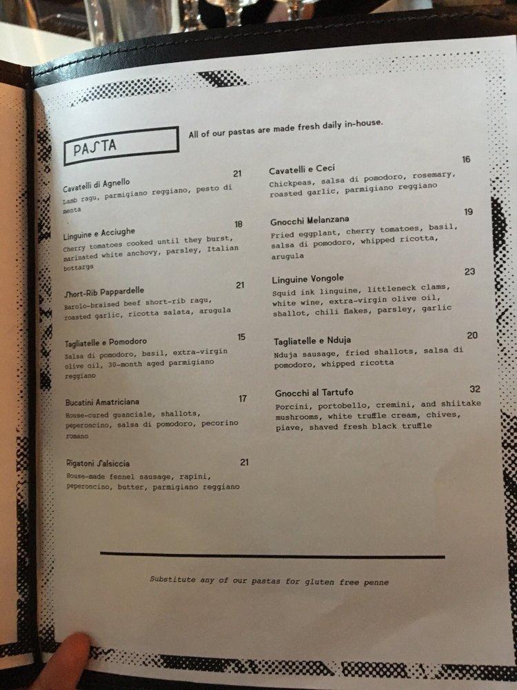 Menu at CIMA Enoteca restaurant, Hamilton