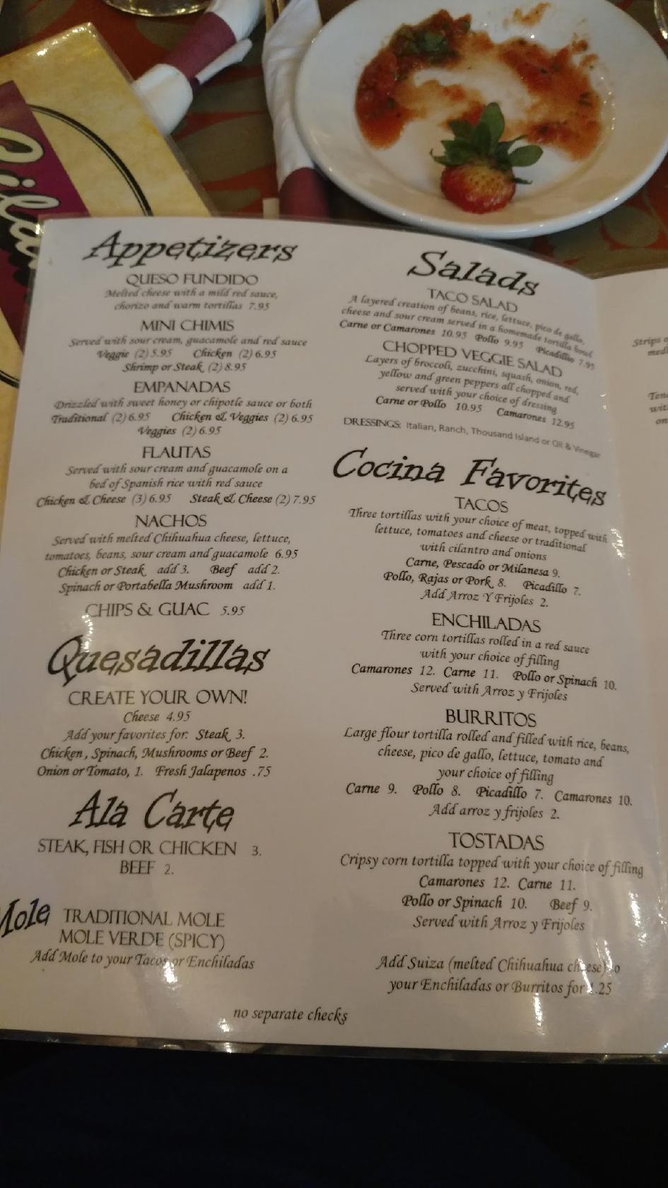 Carta del restaurante Cilantro Cocina Mexicana, Homewood