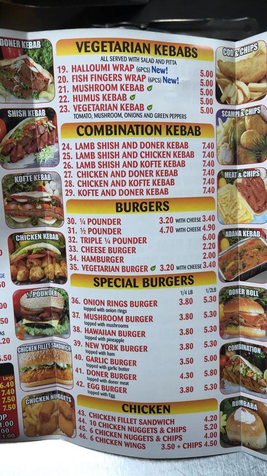 Carta de comida rápida FLAME KEBAB AND PIZZA, West Byfleet