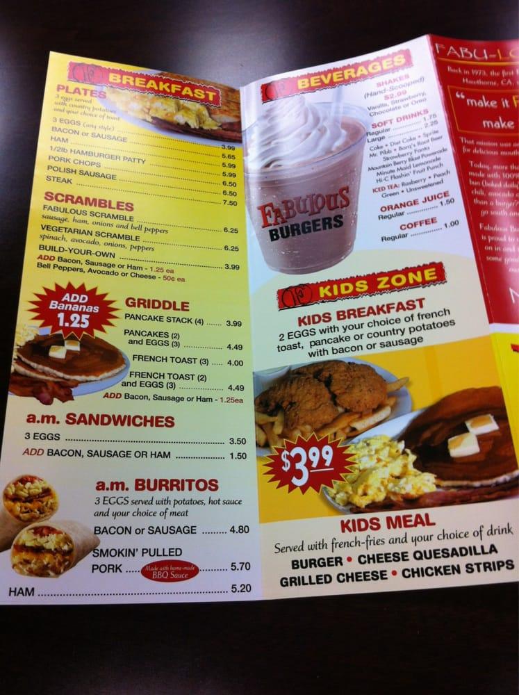 Menu at Fabulous Burgers restaurant, Bakersfield