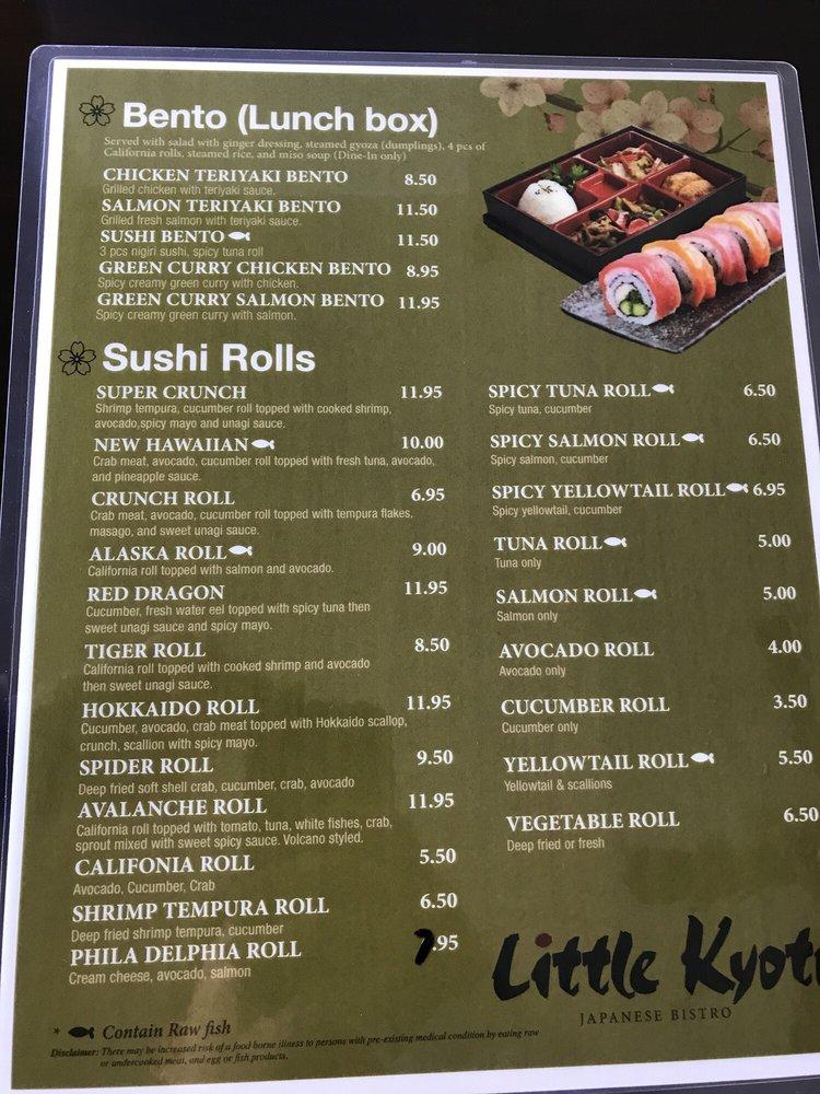 Menu at Little Kyoto restaurant, Hayden