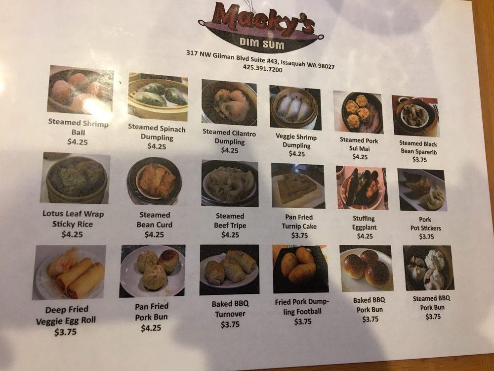 Menu at Macky’s Dim Sum restaurant, Issaquah, 28 E Sunset Way