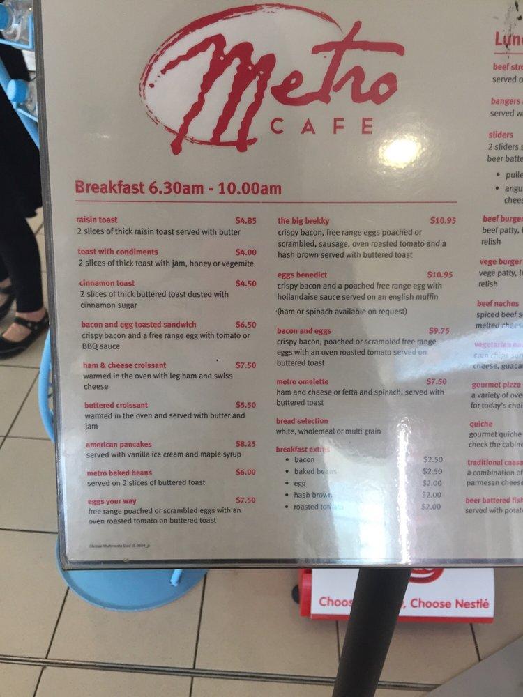 Menu at Metro Cafe, Herston, Ground Floor