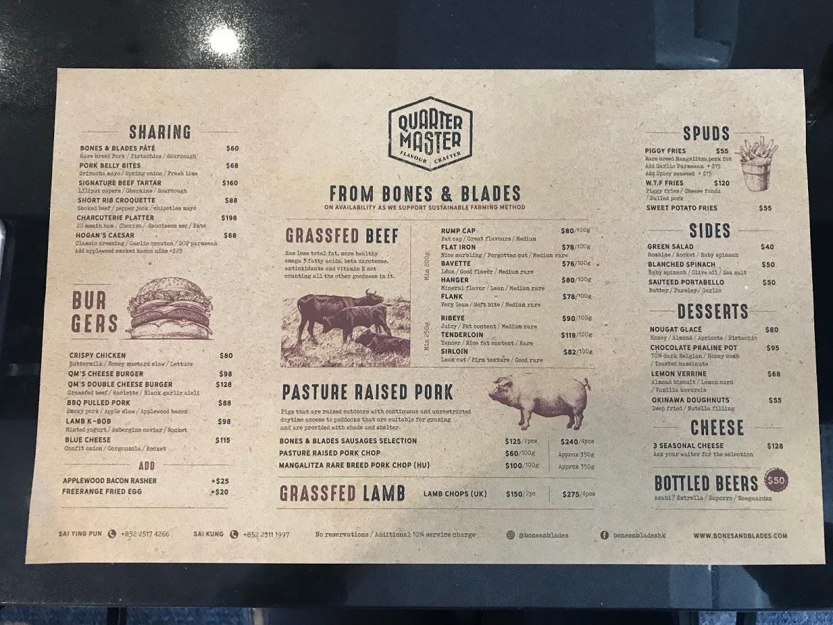 Menu at Quarter Master restaurant, Hong Kong, 106 Man Nin St