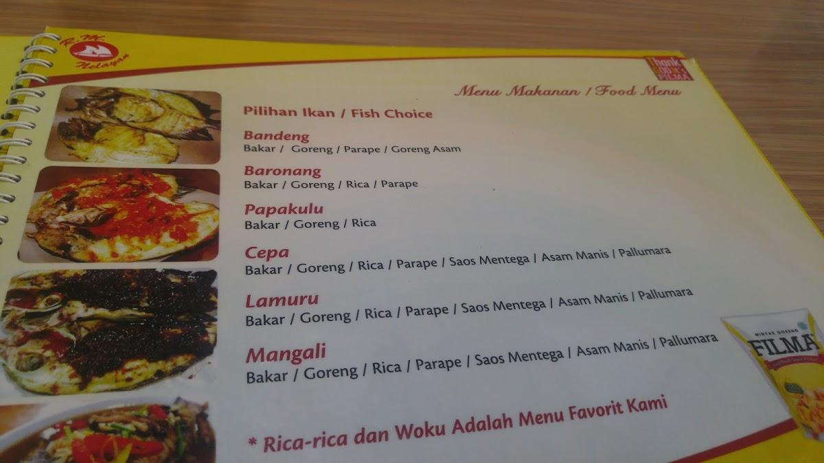 Menu at Rumah Makan Nelayan Daya restaurant, Makassar, Jl. Perintis ...