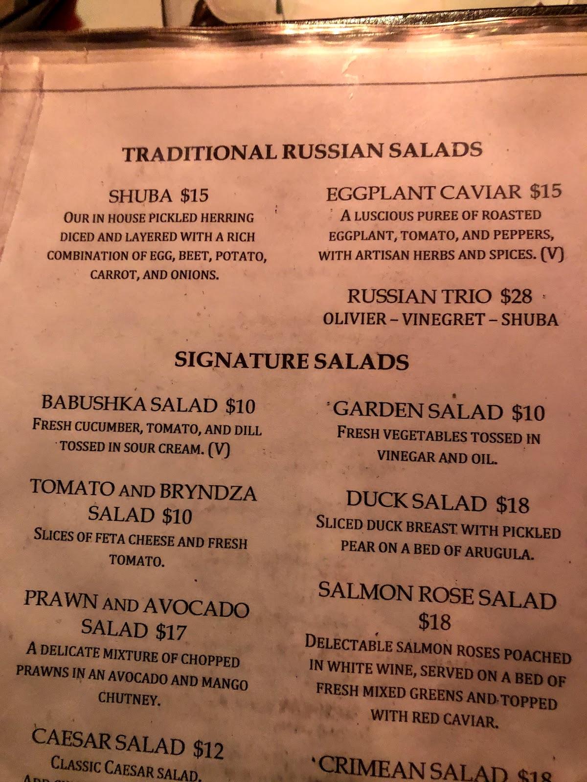 Menu at Russian Samovar pub & bar, West New York, 256 W 52nd St
