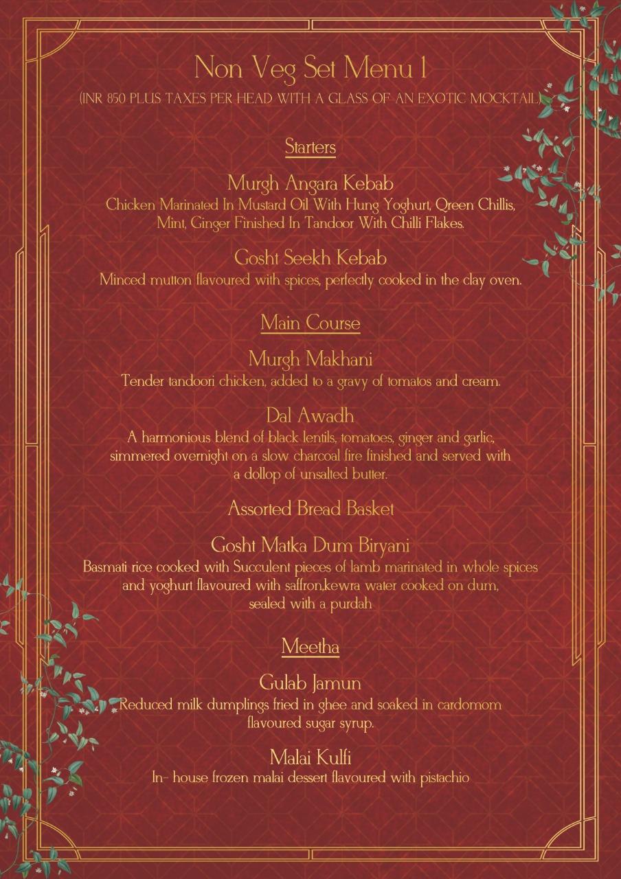 Menu at The Awadh House, Panaji