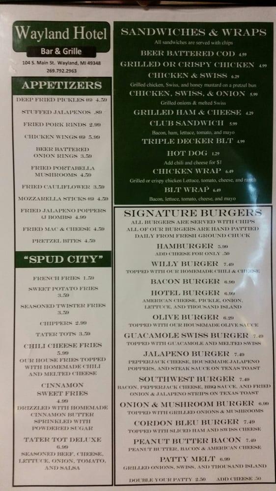 Menu at Wayland Hotel & Bar, Wayland